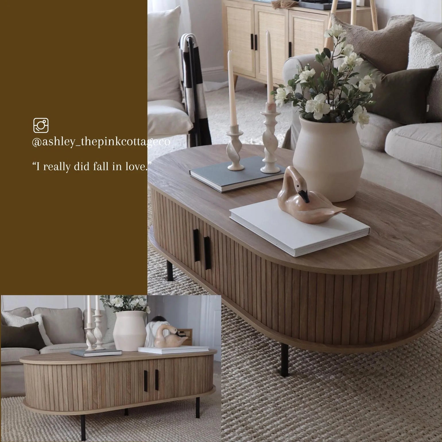Aria oak wood accent tambour door coffee table – LuxenHome
