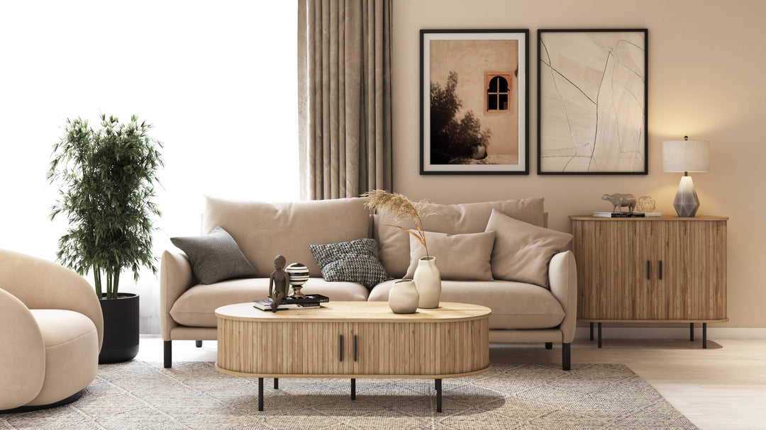 Aria oak wood accent tambour door coffee table – LuxenHome