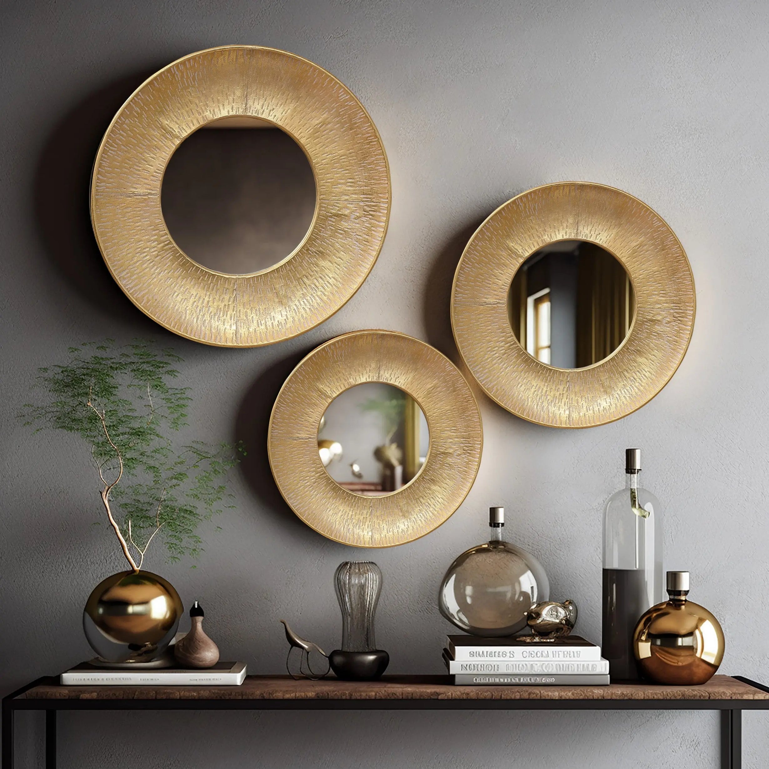 Gold Metal Round Wall Mirror Set of 3 – LuxenHome