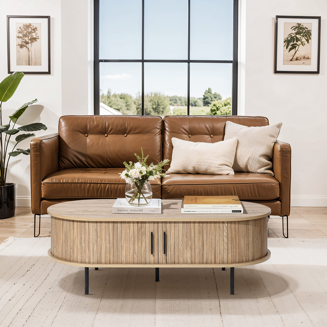 Aria oak wood accent tambour door coffee table – LuxenHome