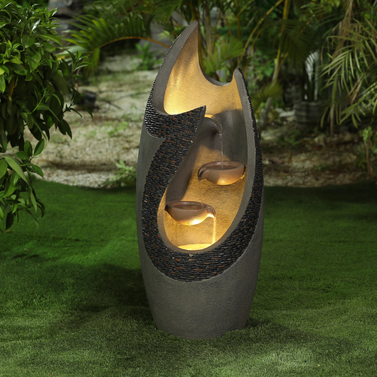 Resin Modern Tiered Patio Fountain with LED Lights – LuxenHome