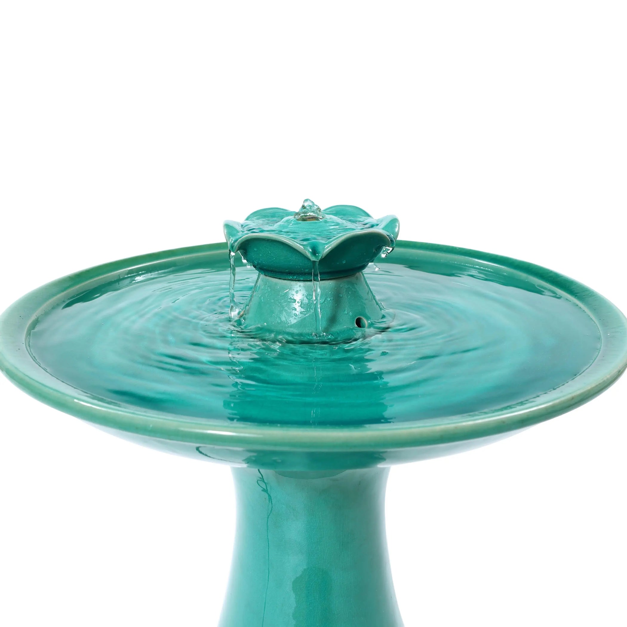 Aqua glazed ceramic bubbling bird bath fountain – LuxenHome