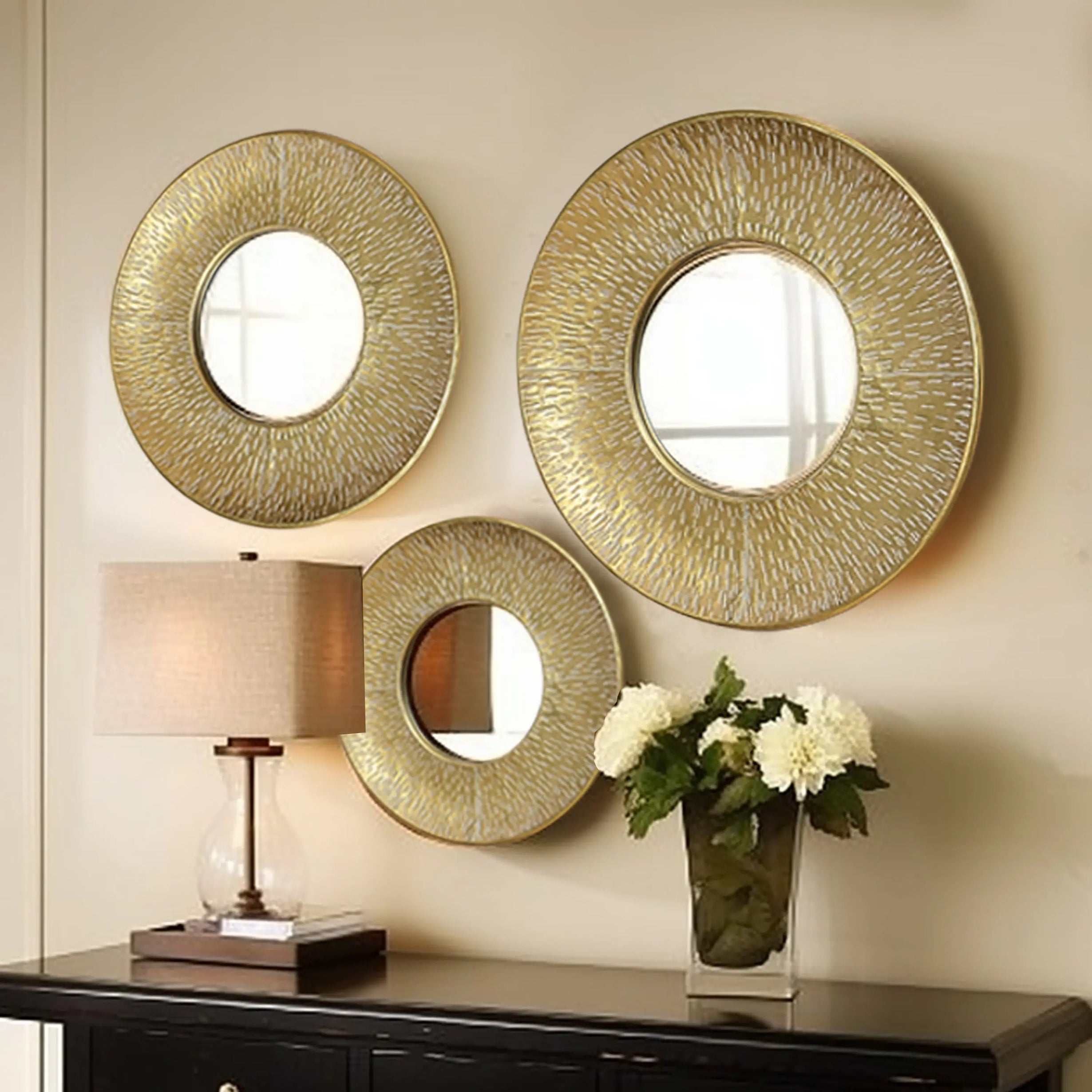 Gold Metal Round Wall Mirror Set of 3 – LuxenHome