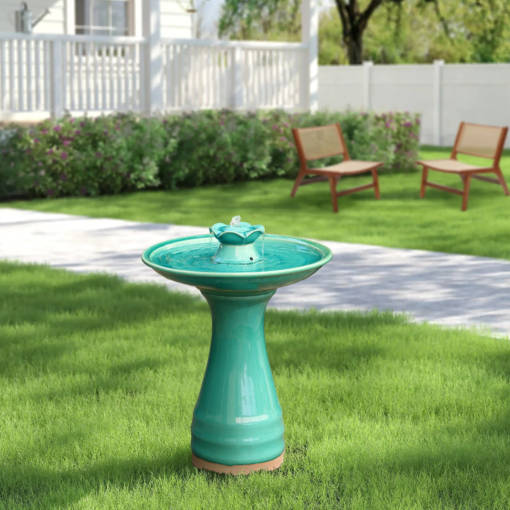Aqua glazed ceramic bubbling bird bath – LuxenHome